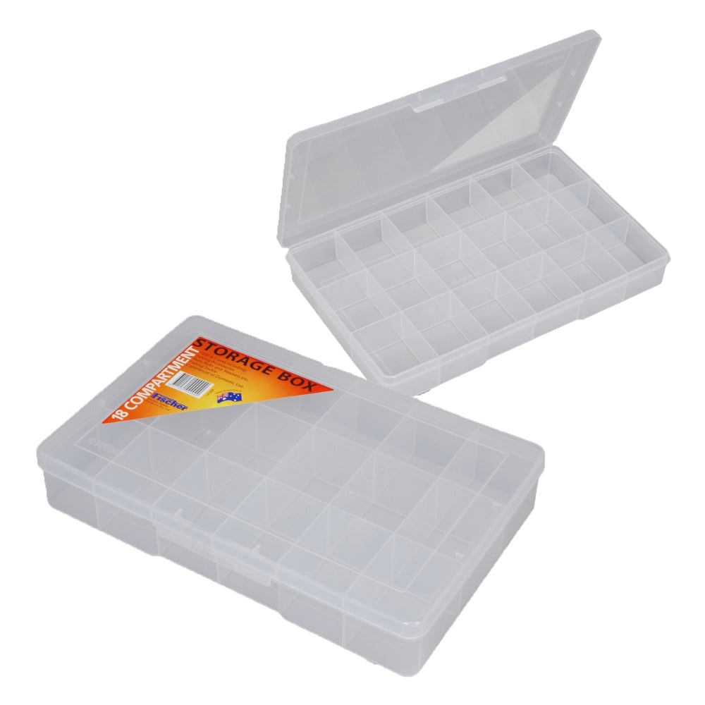 Fischer Clear Plastic Storage Box - 18 Compartments - 310 x 200 x 48mm ...